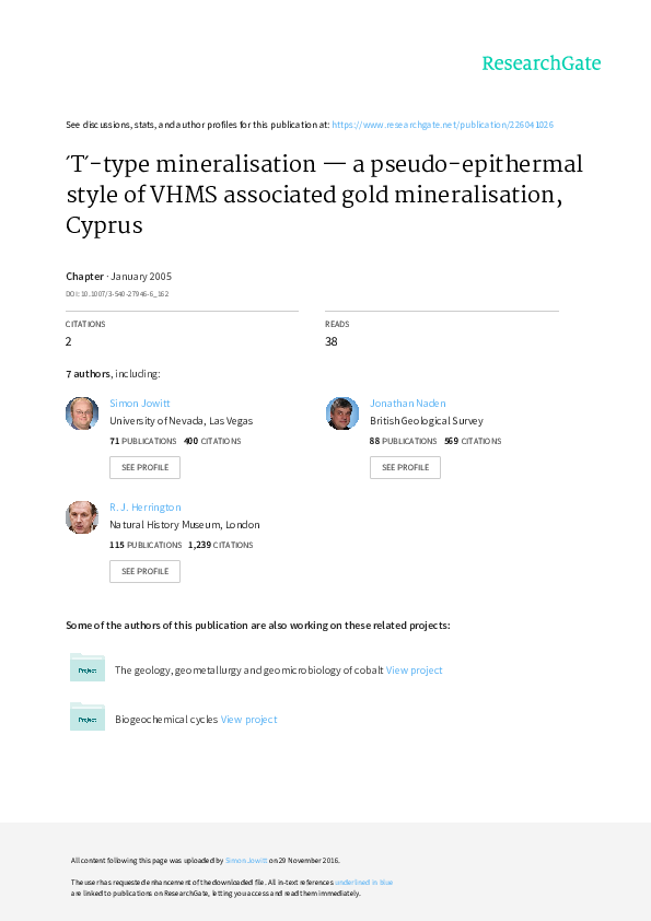 (PDF) ′T′-type mineralisation — a pseudo-epithermal style of VHMS ...