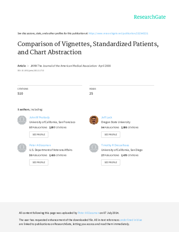 (PDF) Comparison of vignettes, standardized patients, and chart abstraction