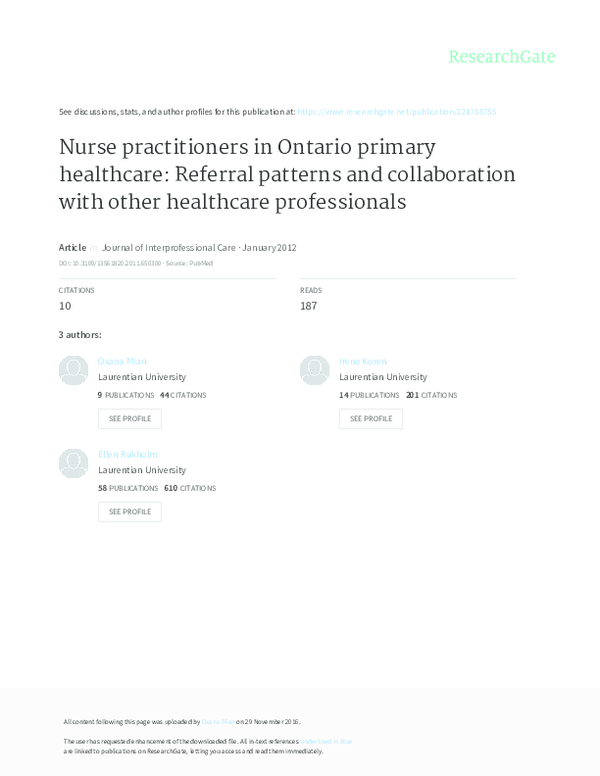 (PDF) Nurse practitioners in Ontario primary healthcare: Referral ...
