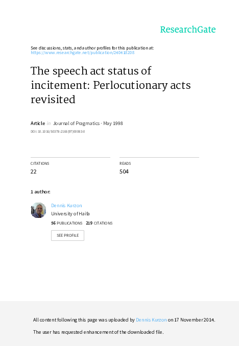 (PDF) The speech act status of incitement: Perlocutionary acts revisited