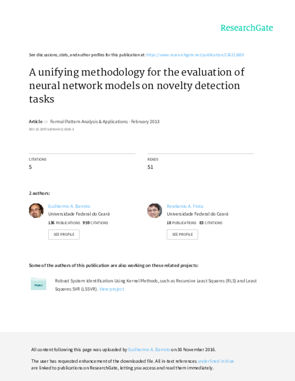 (PDF) A unifying methodology for the evaluation of neural network models on novelty detection tasks