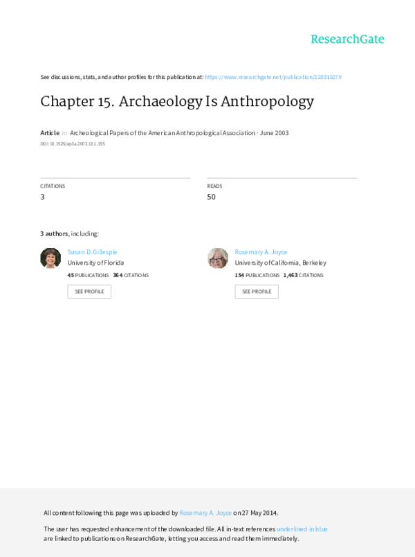 (PDF) Chapter 15. Archaeology Is Anthropology