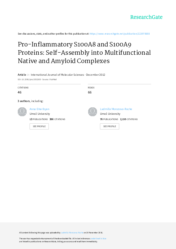 (PDF) Natural and amyloid self-assembly of S100 proteins: structural ...