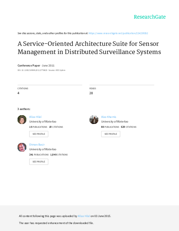 Pdf A Service Oriented Architecture Suite For Sensor Management In Distributed Surveillance