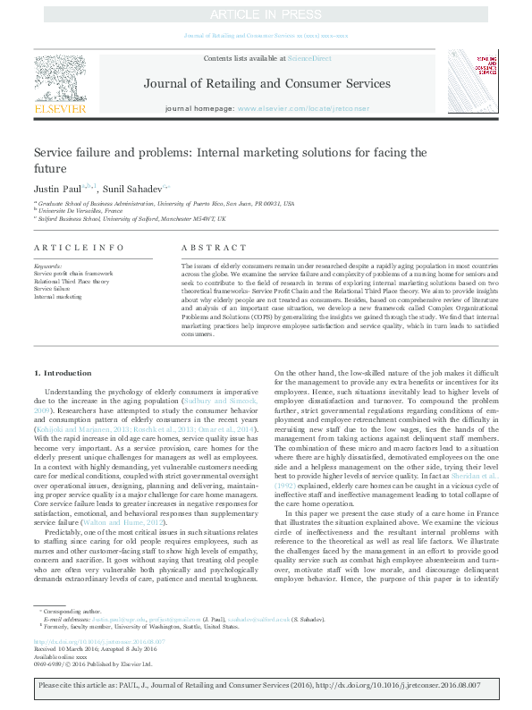 (PDF) Service failure and problems: Internal marketing solutions for ...
