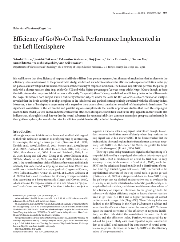 (PDF) Efficiency of go/no-go task performance implemented in the left ...