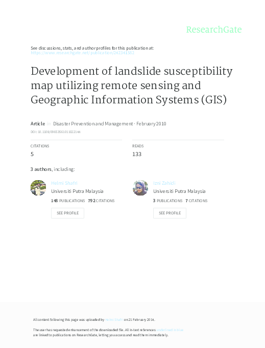 (PDF) Development of landslide susceptibility map utilizing remote ...