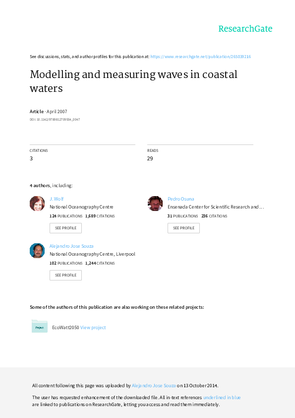 (PDF) Modelling and Measuring Waves in Coastal Waters