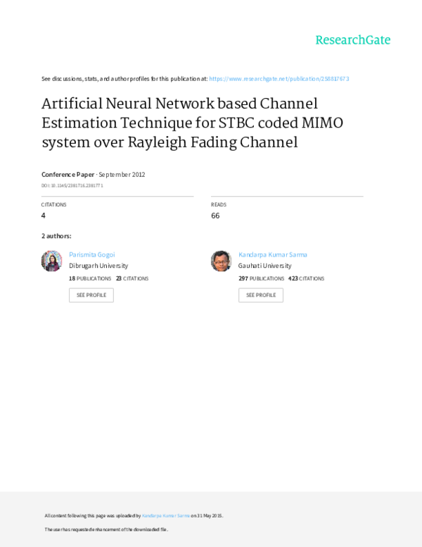(PDF) Recurrent neural network based channel estimation technique for STBC coded MIMO system ...