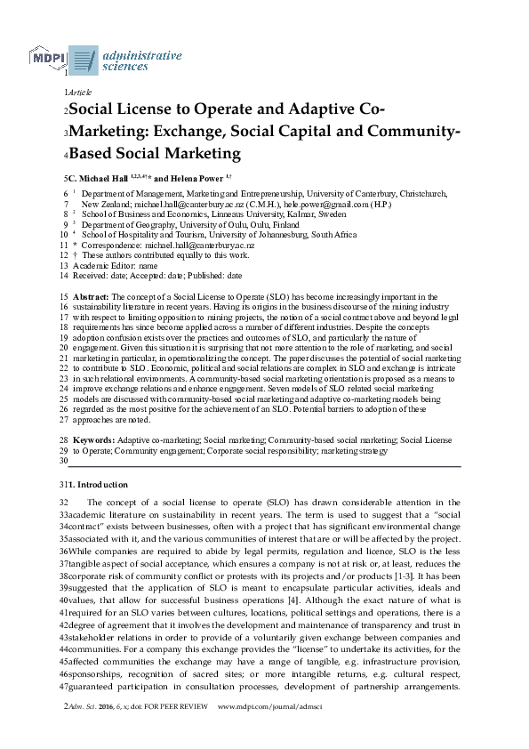 (DOC) Social License to Operate and Adaptive Co-Marketing: Exchange ...