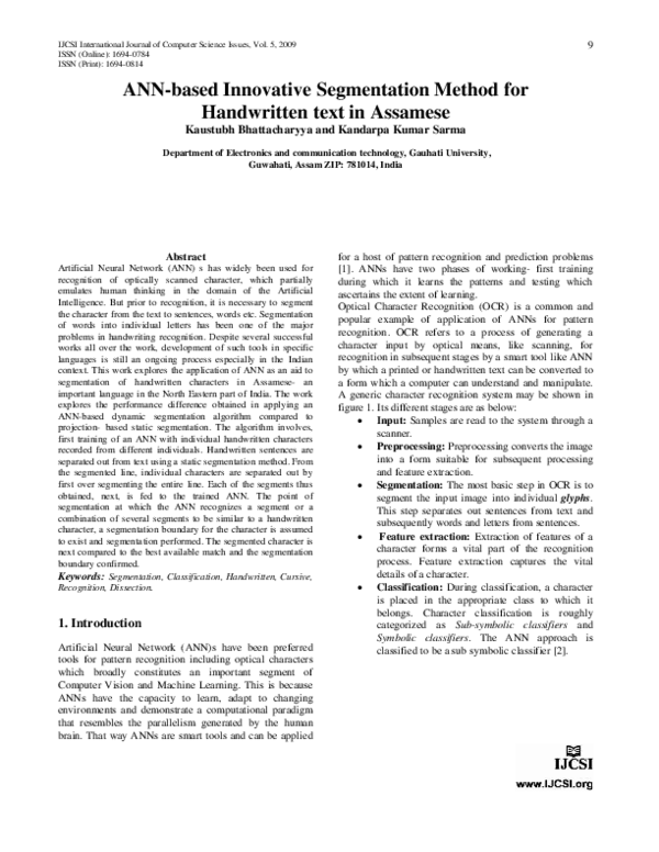 Pdf Ann Based Innovative Segmentation Method For Handwritten Text In