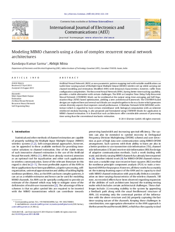 (PDF) Modeling MIMO channels using a class of complex recurrent neural network architectures