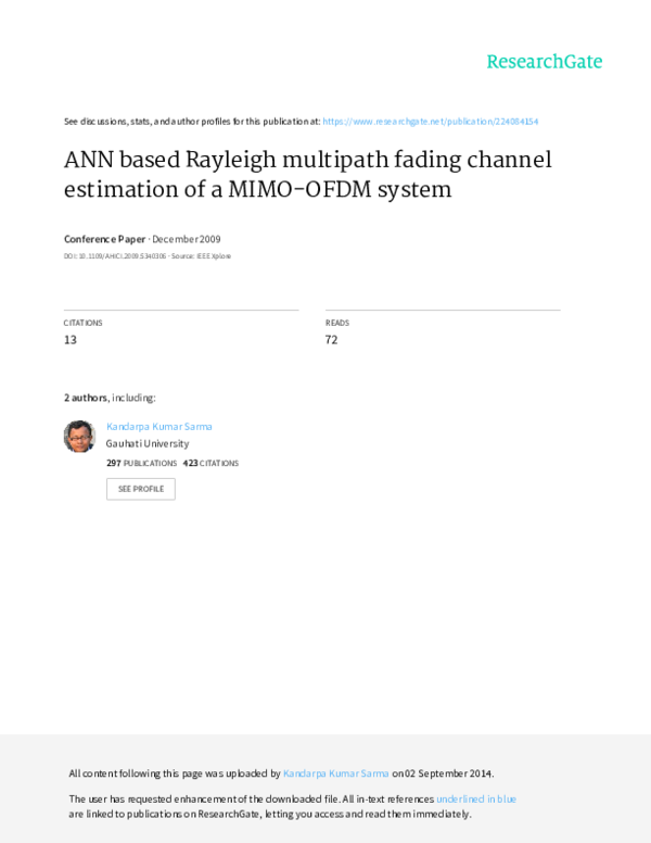 (PDF) ANN based Rayleigh multipath fading channel estimation of a MIMO-OFDM system