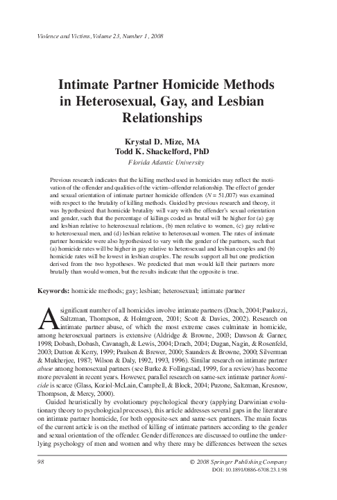 (PDF) Intimate Partner Homicide Methods in Heterosexual, Gay, and ...