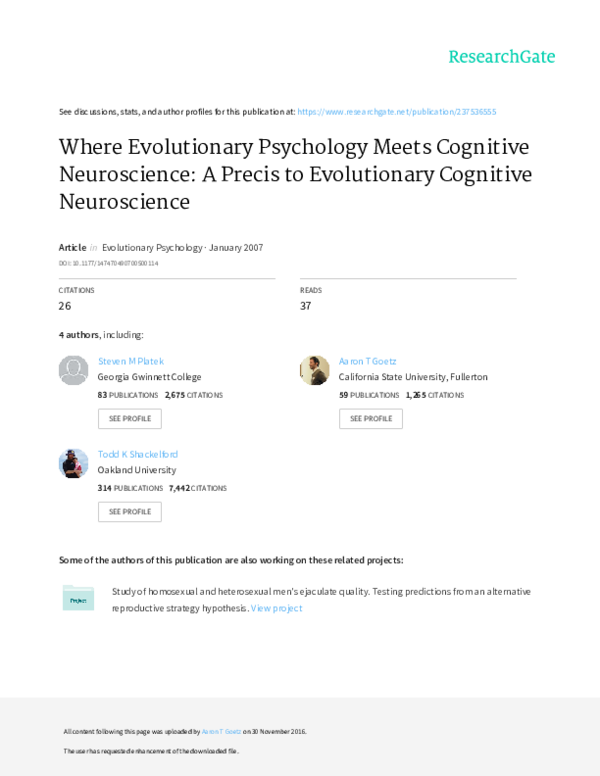 (PDF) Where evolutionary psychology meets cognitive neuroscience: A ...