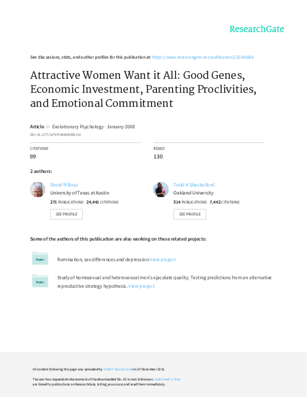 (PDF) Attractive women want it all: Good genes, economic investment ...