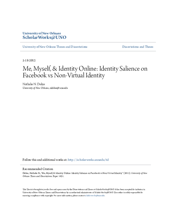 (PDF) Me, Myself, & Identity Online: Identity Salience on Facebook vs ...