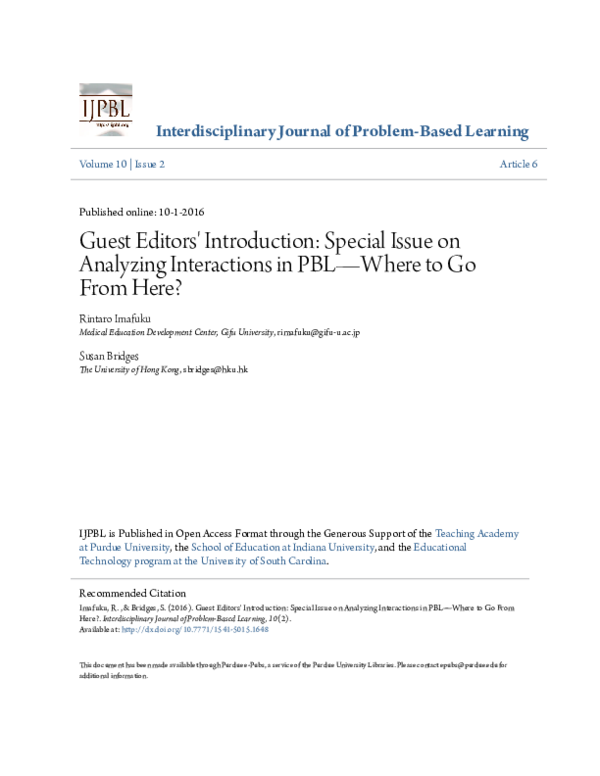 (PDF) Interdisciplinary Journal of Problem-Based Learning Guest Editors ...