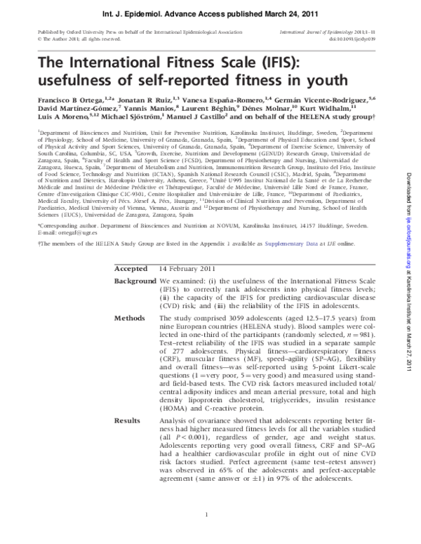 (PDF) The International Fitness Scale (IFIS): usefulness of self ...