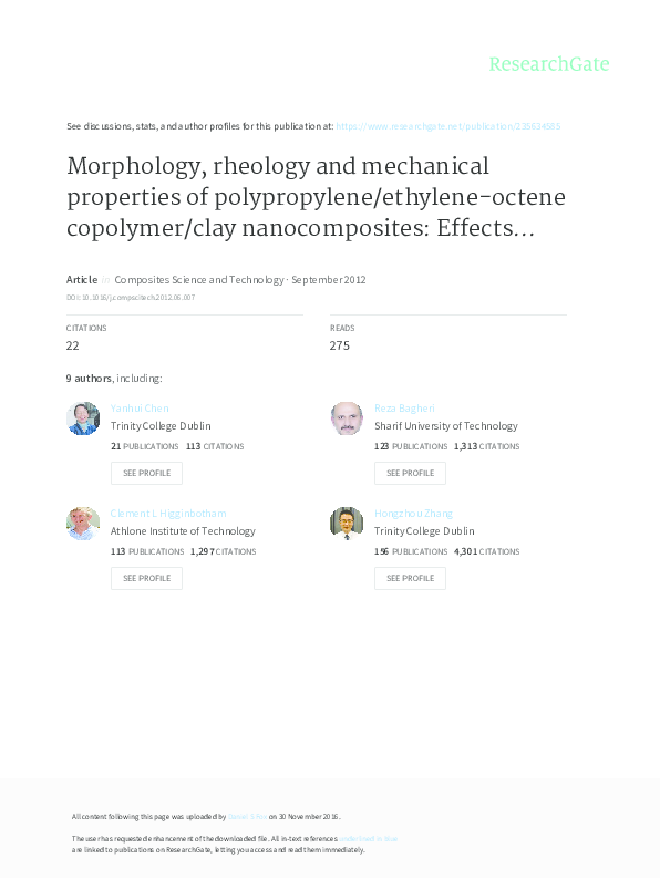 (PDF) Morphology, rheology and mechanical properties of polypropylene/ethylene–octene copolymer ...