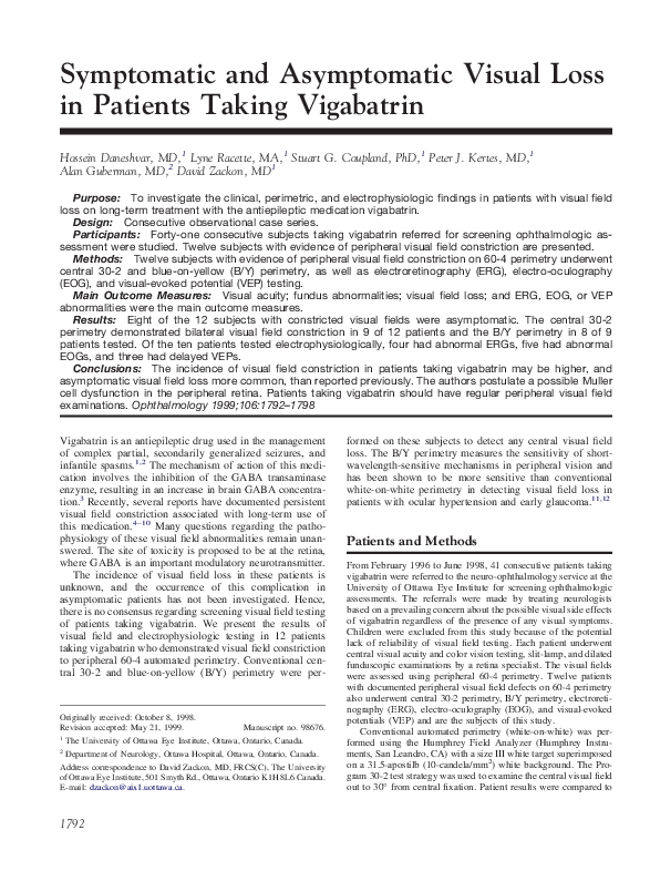 (PDF) Symptomatic and asymptomatic visual loss in patients taking ...