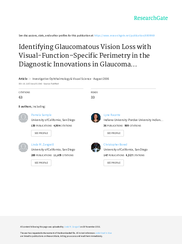 (PDF) Identifying glaucomatous vision loss with visual-function-specific perimetry in the ...