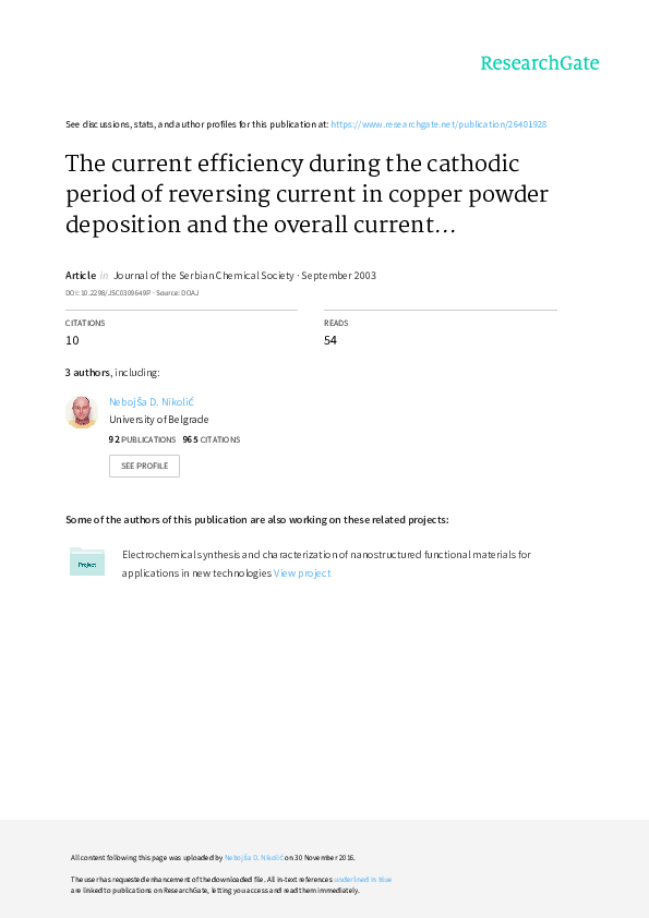(PDF) The current efficiency during the cathodic period of reversing ...