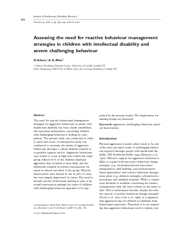 (PDF) Assessing the need for reactive behaviour management strategies ...