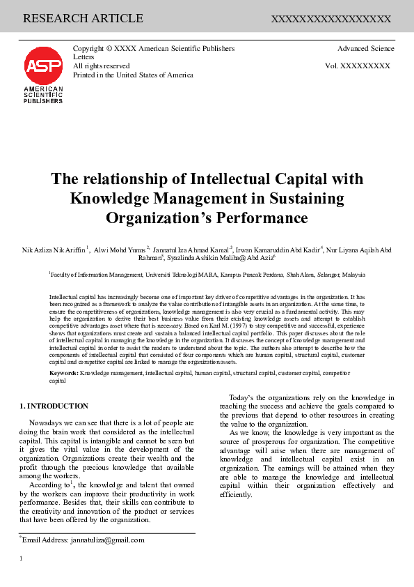(PDF) The relationship of Intellectual Capital with Knowledge Management in Sustaining ...