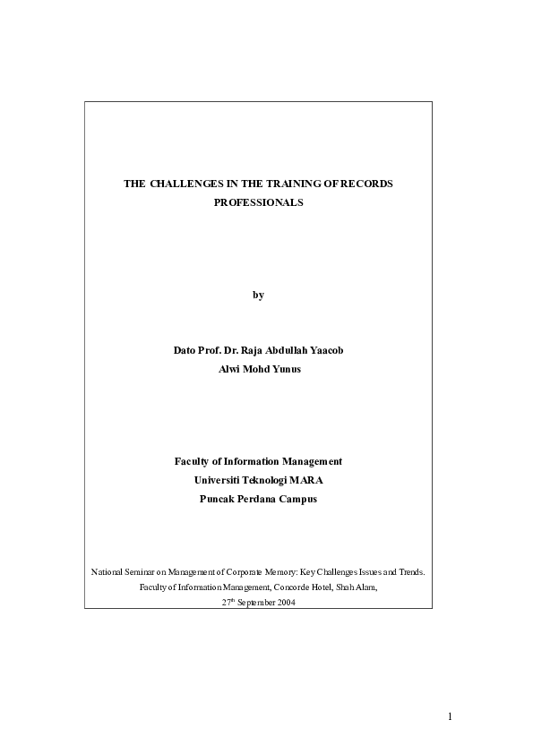 (DOC) THE CHALLENGES IN THE TRAINING OF RECORDS PROFESSIONALS