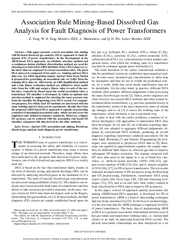 (PDF) Association Rule Mining-Based Dissolved Gas Analysis for Fault Diagnosis of Power Transformers
