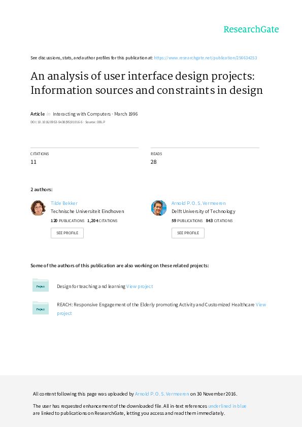 (PDF) An Analysis of User Interface Design Projects: Information Sources and Constraints in Design