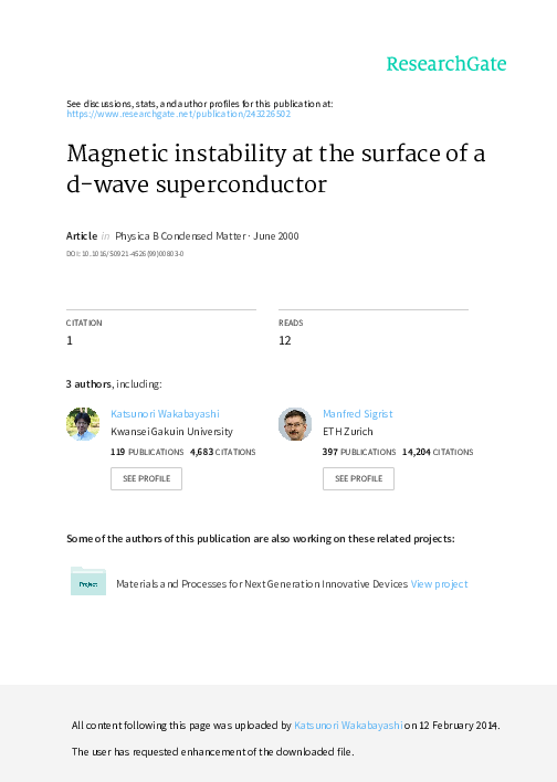 (PDF) Magnetic instability at the surface of a d-wave superconductor
