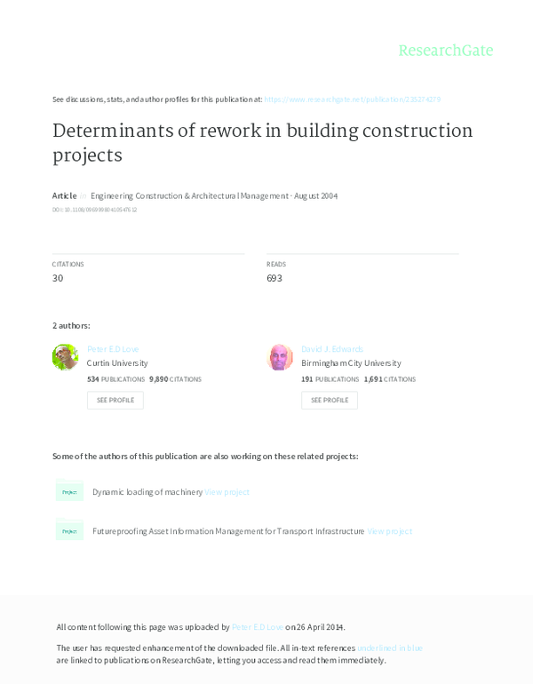 (PDF) Determinants of rework in building construction projects