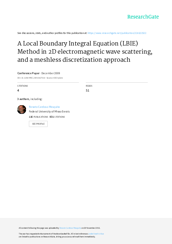 (PDF) A Local Boundary Integral Equation (LBIE) Method in 2D electromagnetic wave scattering ...