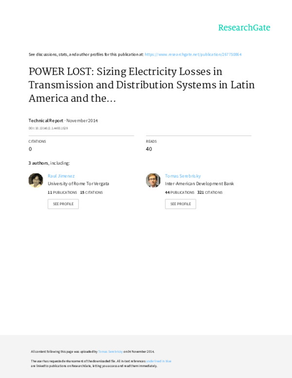 Pdf Power Lost Sizing Electricity Losses In Transmission And Distribution Systems In Latin