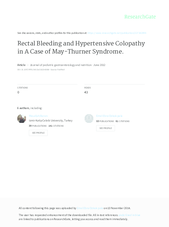 (PDF) Rectal Bleeding and Hypertensive Colopathy in May-Thurner Syndrome