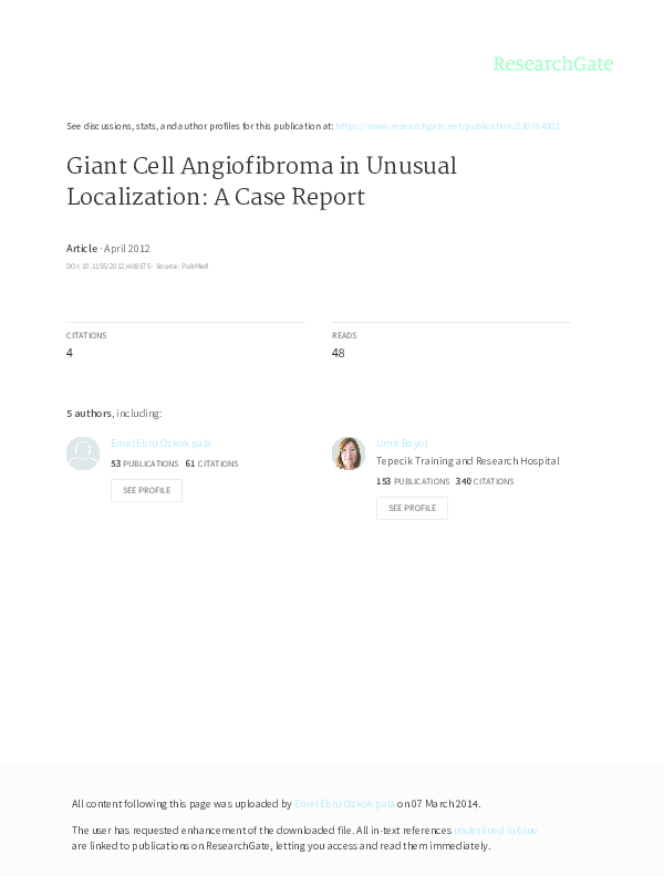 (PDF) Giant Cell Angiofibroma in Unusual Localization: A Case Report ...