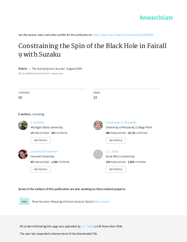 (PDF) Constraining the Spin of the Black Hole in Fairall 9 with Suzaku