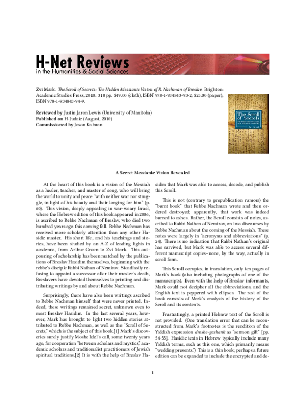 (PDF) Book Review: Mark, The Scroll of Secrets