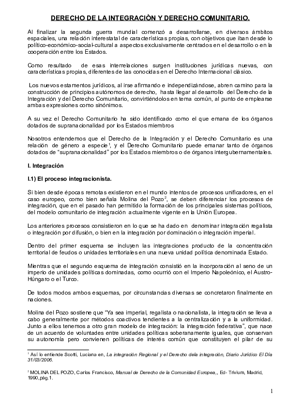 (DOC) DERECHO DE LA INTEGRACION Y DERECHO COMUNITARIO