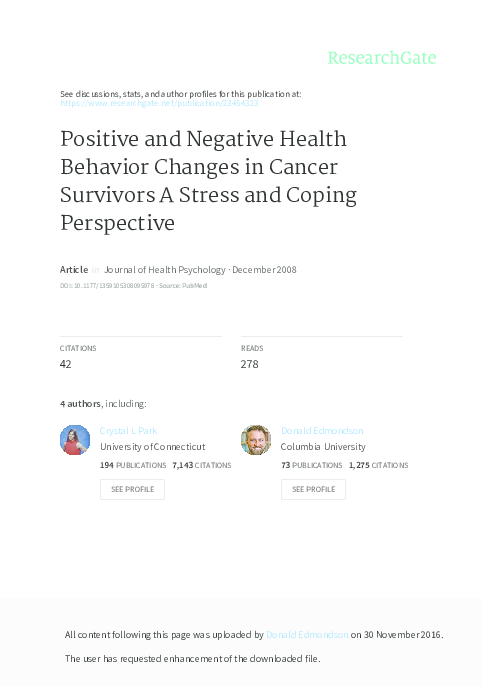 (PDF) Positive and Negative Health Behavior Changes in Cancer ...