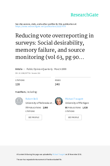 (PDF) Reducing Vote Overreporting in Surveys: Social Desirability ...