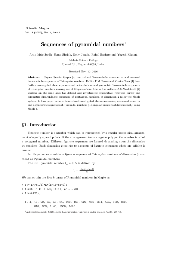 (PDF) Sequences of Pyramidal Numbers