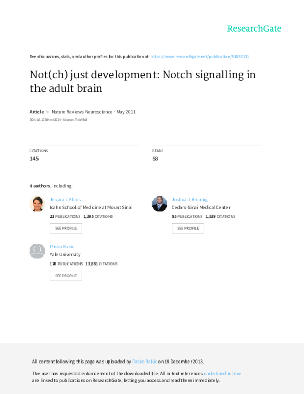 (PDF) Not(ch) just development: Notch signalling in the adult brain