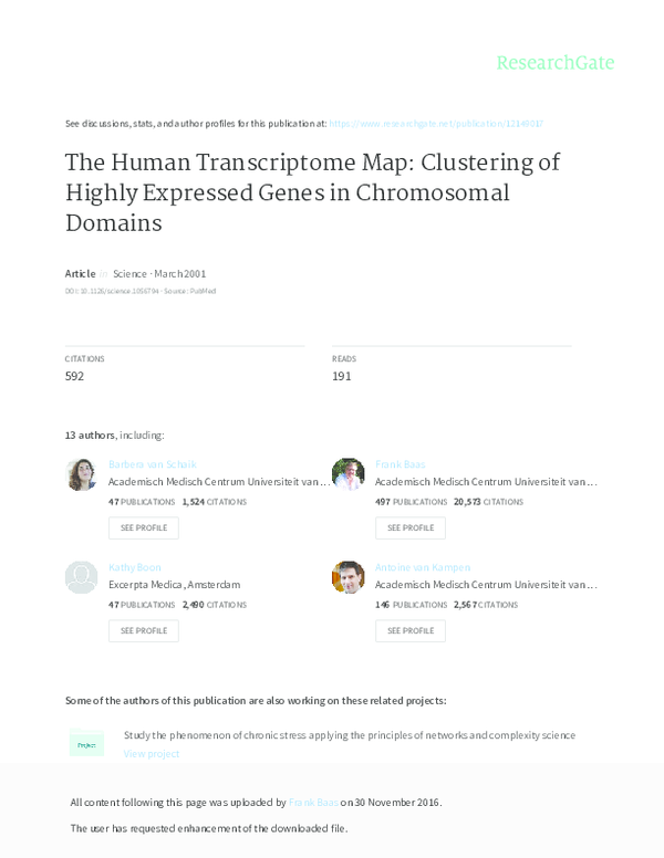 (PDF) The human transcriptome map: clustering of highly expressed genes ...