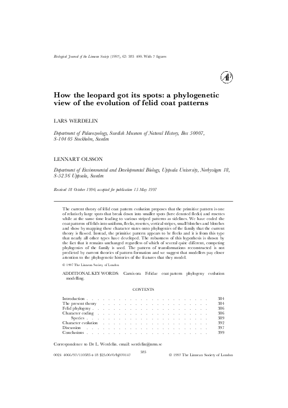 (PDF) How the leopard got its spots: a phylogenetic view of the ...