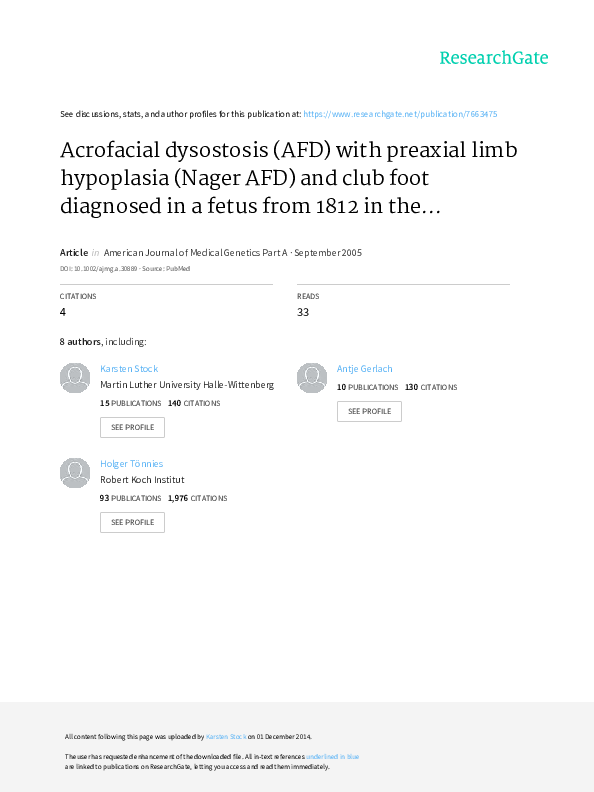 (PDF) Acrofacial dysostosis (AFD) with preaxial limb hypoplasia (Nager ...