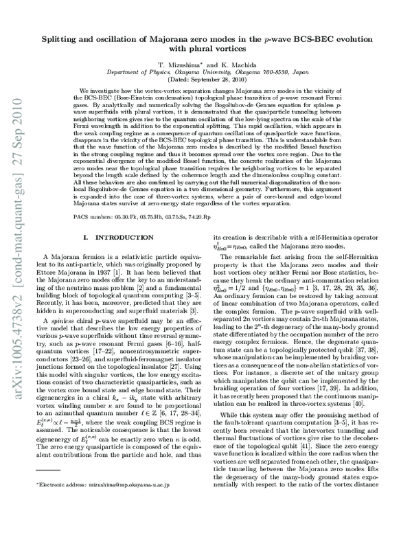 (PDF) Splitting and oscillation of Majorana zero modes in the p-wave ...