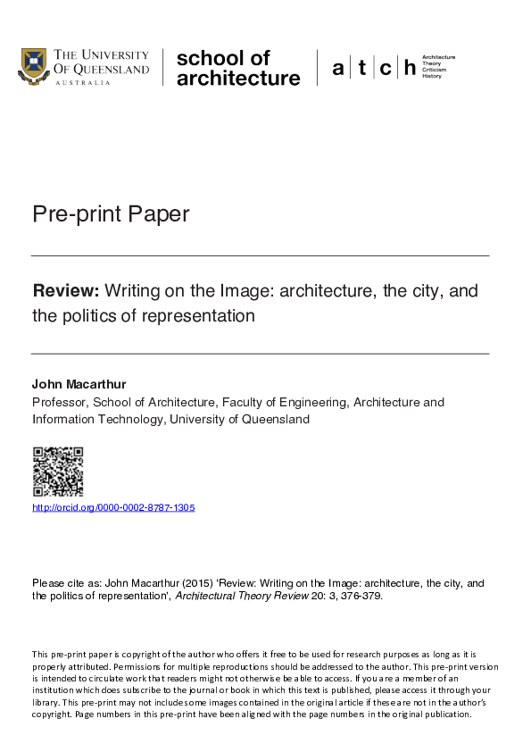 (PDF) Review: Writing on the Image, by Mark Dorrian